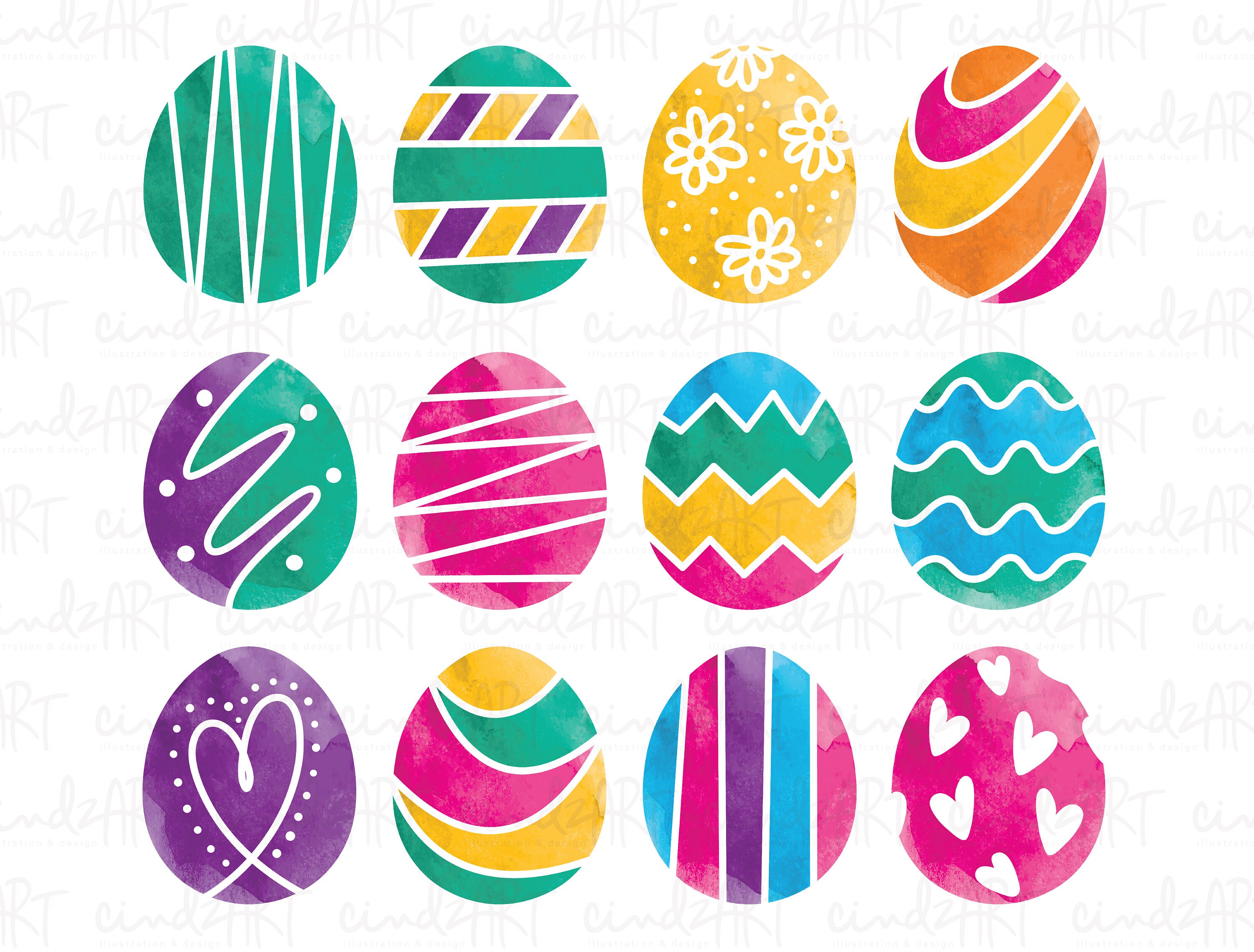 Easter Egg Watercolor Clipart Cute Colorful Easter Egg PNG Easter Egg ...