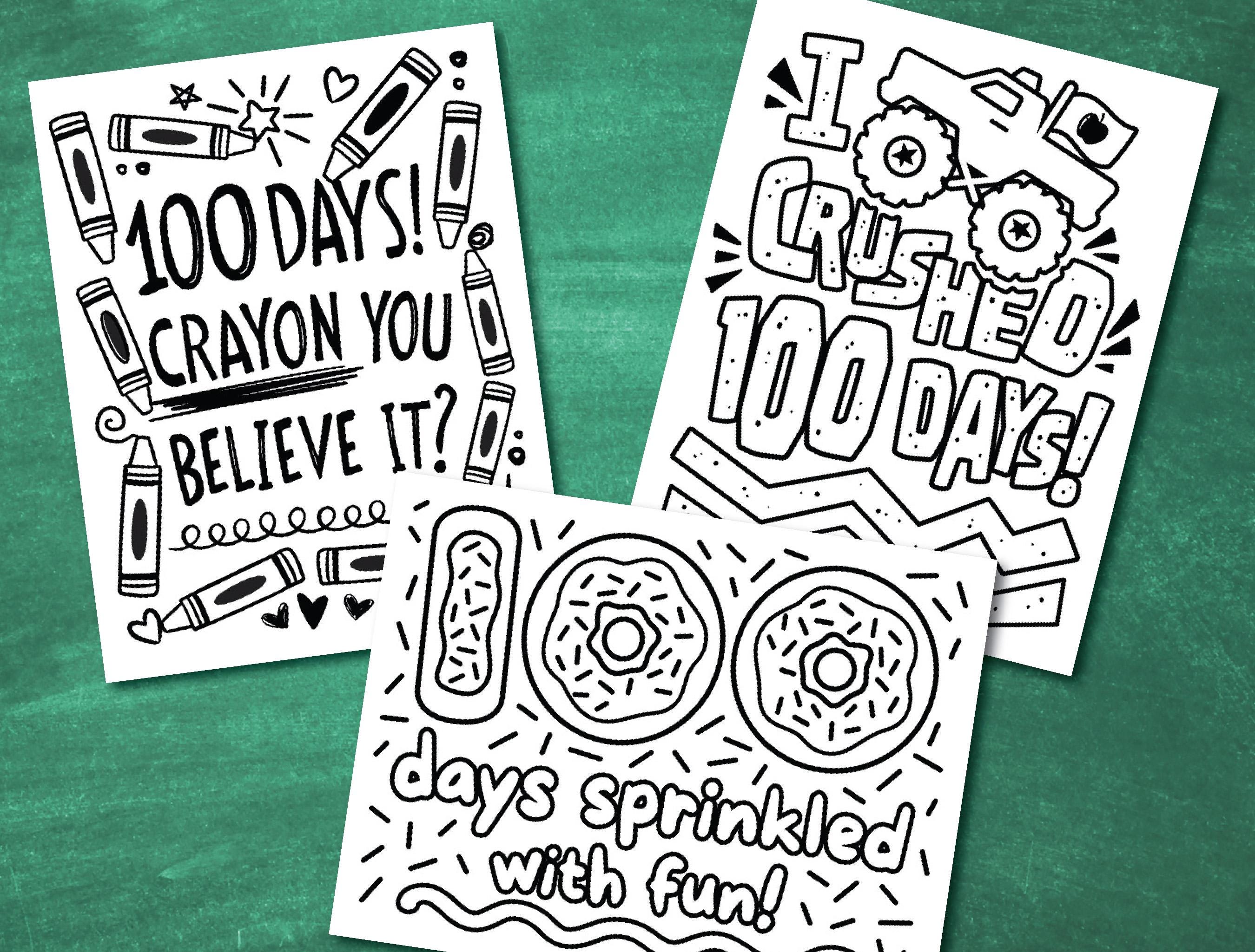 100 Days of School Coloring Page Set - Instant Download - 100 Days ...