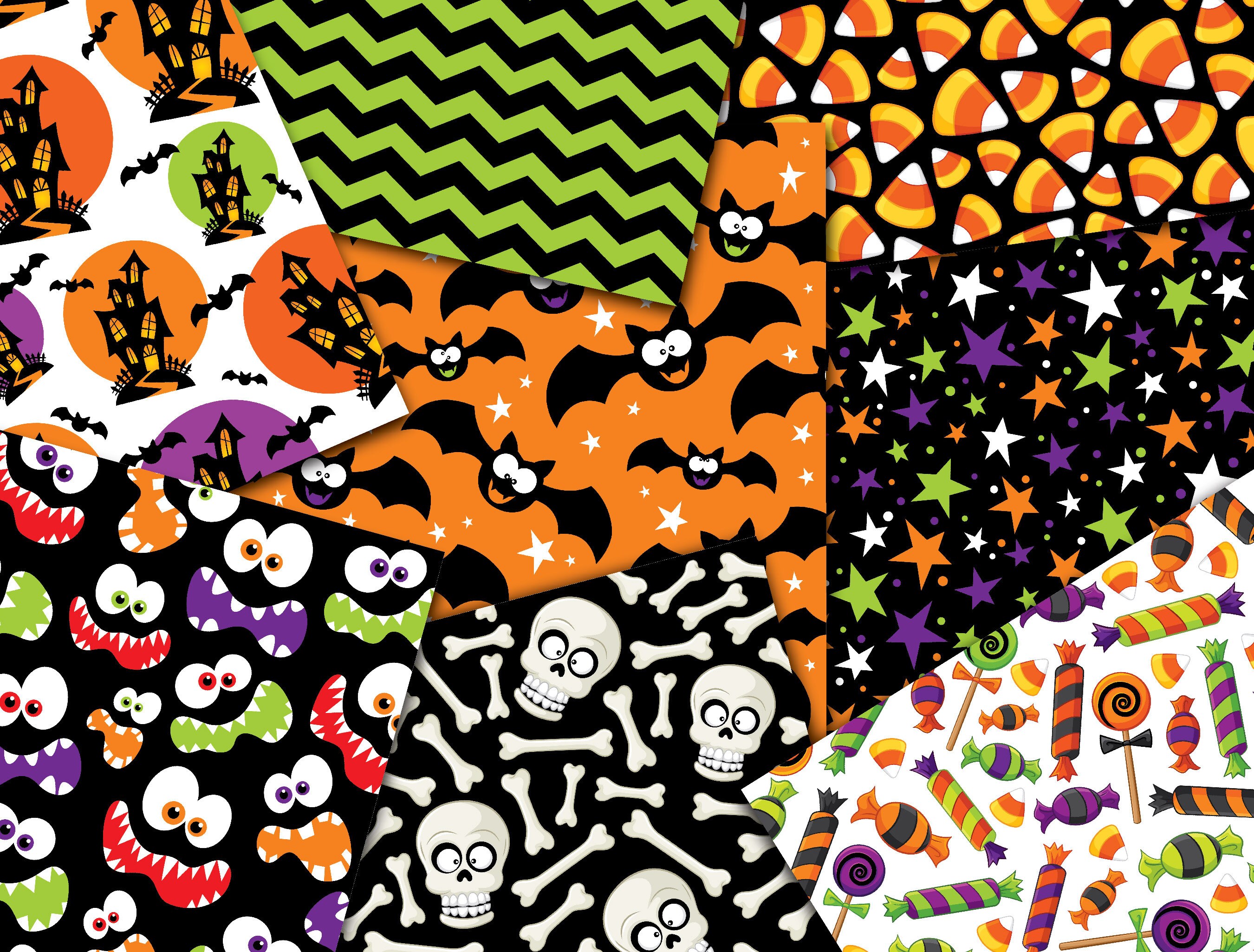 Halloween Digital Paper Set Seamless Pattern Scrapbook - Etsy