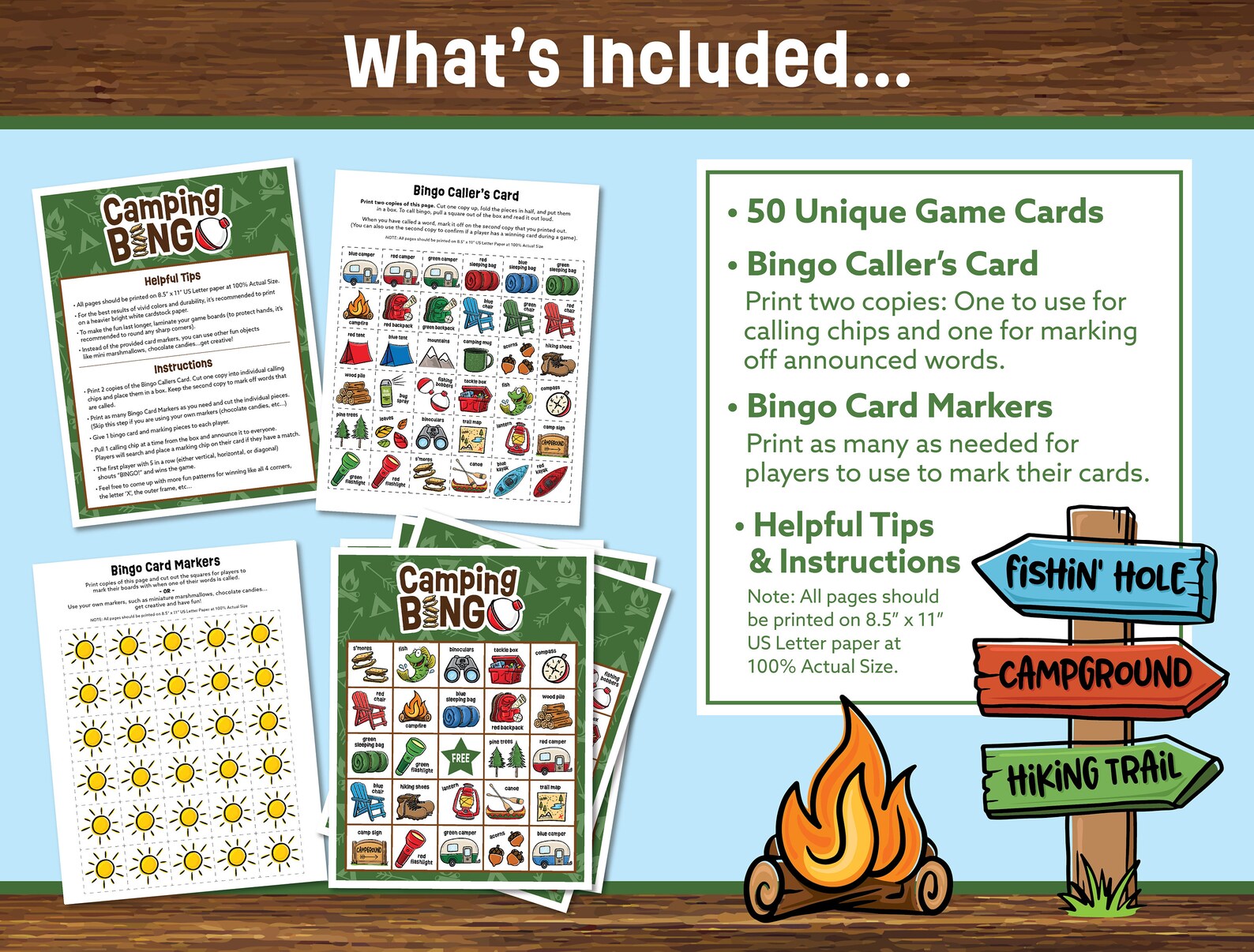 Camping Bingo Printable - Campground Party Game - Instant Download ...