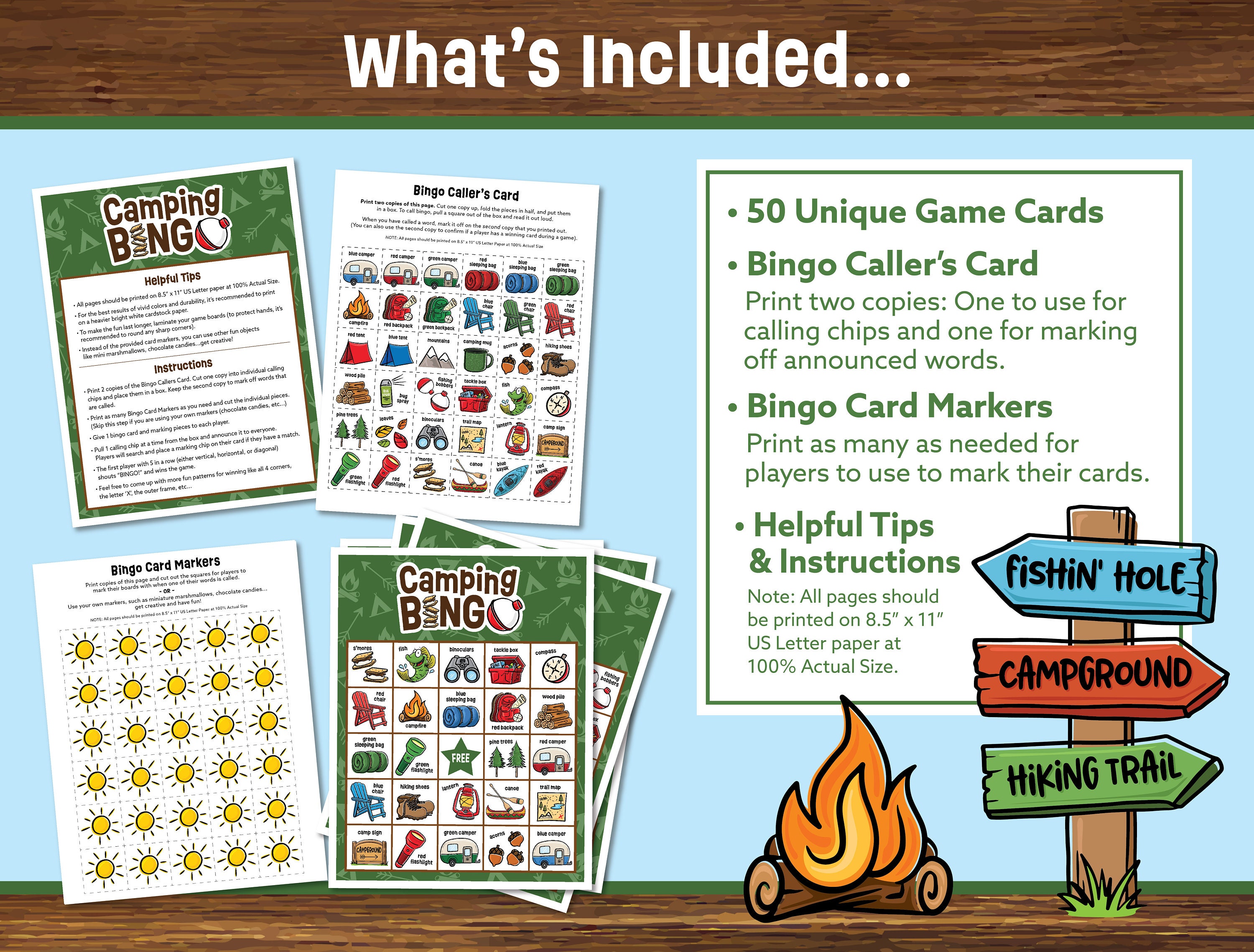 Camping Bingo Printable - Campground Party Game - Instant Download ...