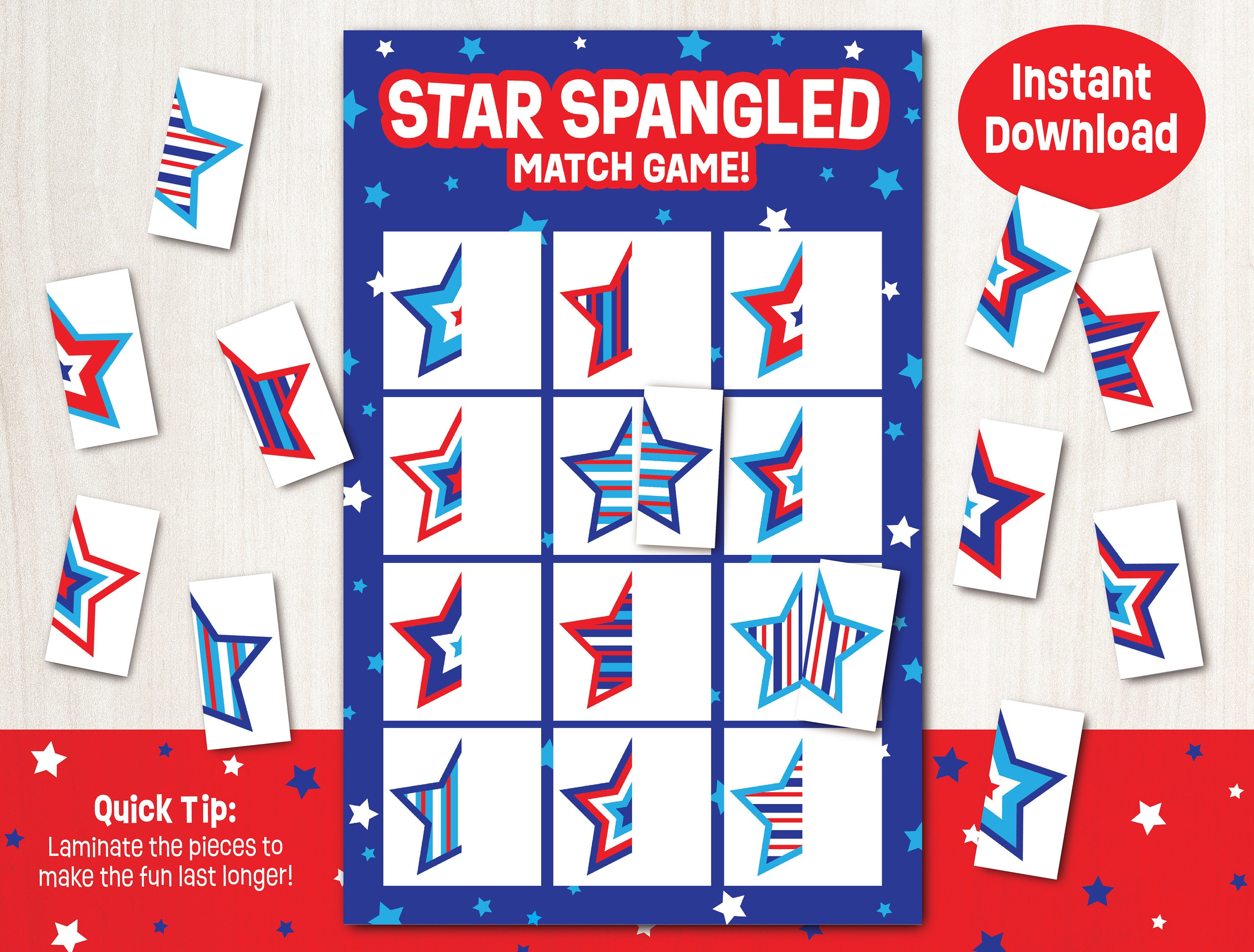 4th of July Printable Match Game Instant Download Patriotic Kid Party ...