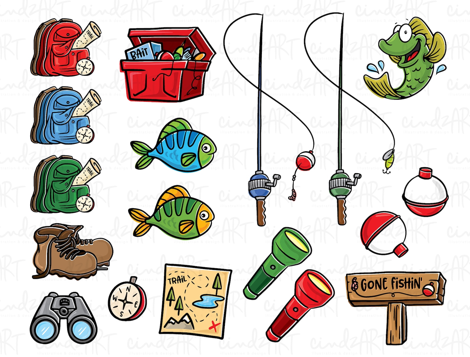 Camping Clipart Set Cute Summer Camp Clip Art Campground Clipart Summer ...