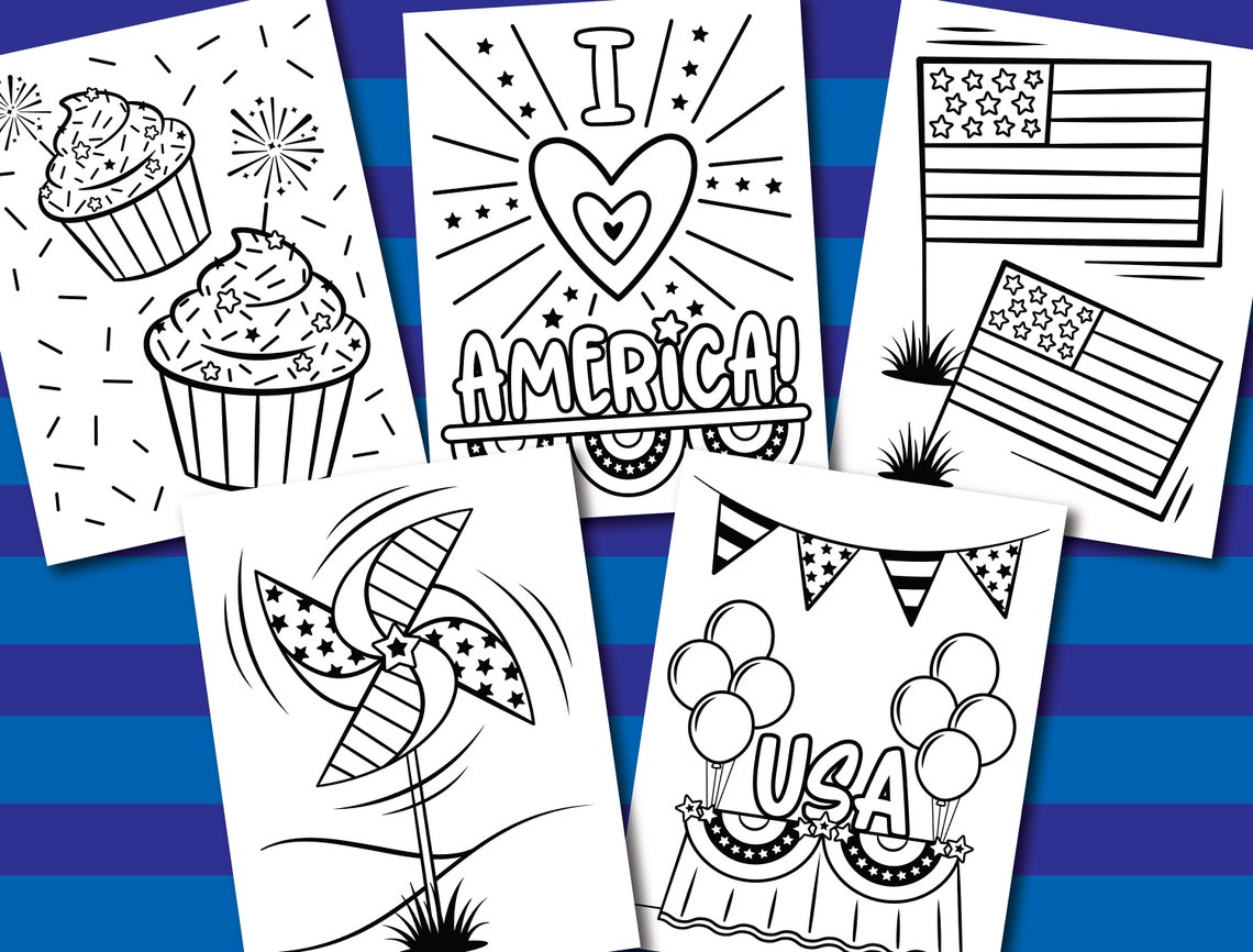 Patriotic Coloring Page Set Instant Download 4th of July Kids Coloring ...