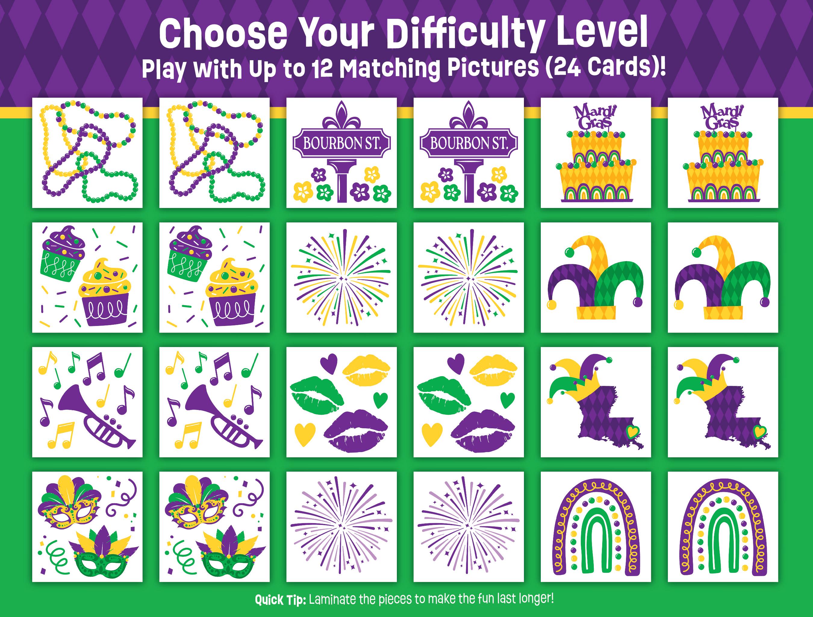 Mardi Gras Memory Match Game - Instant Download - Mardi Gras Kids ...