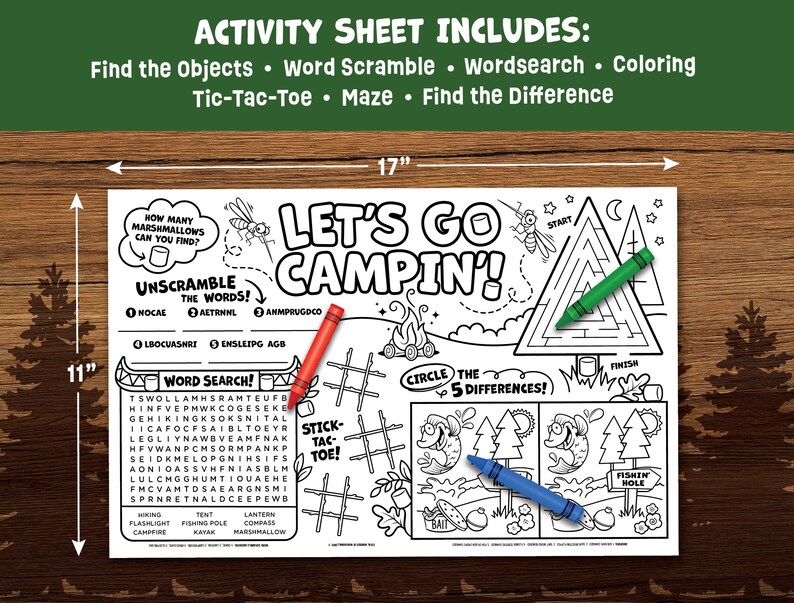 Camping Activity Sheet Printable - Summer Camp Printable - Camping ...