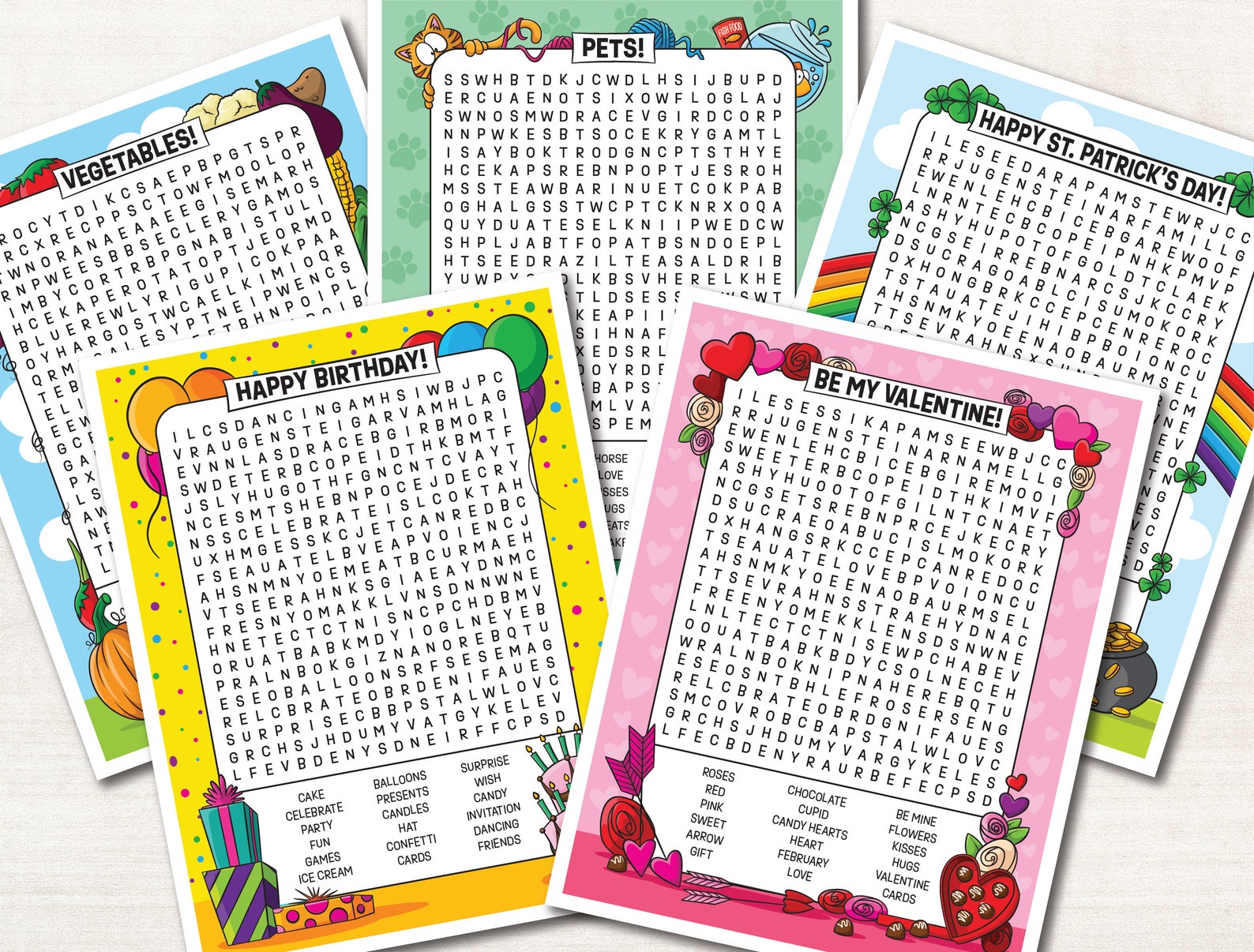 25 Page Printable Wordsearch Set - Instant Download - Kid Wordsearch ...