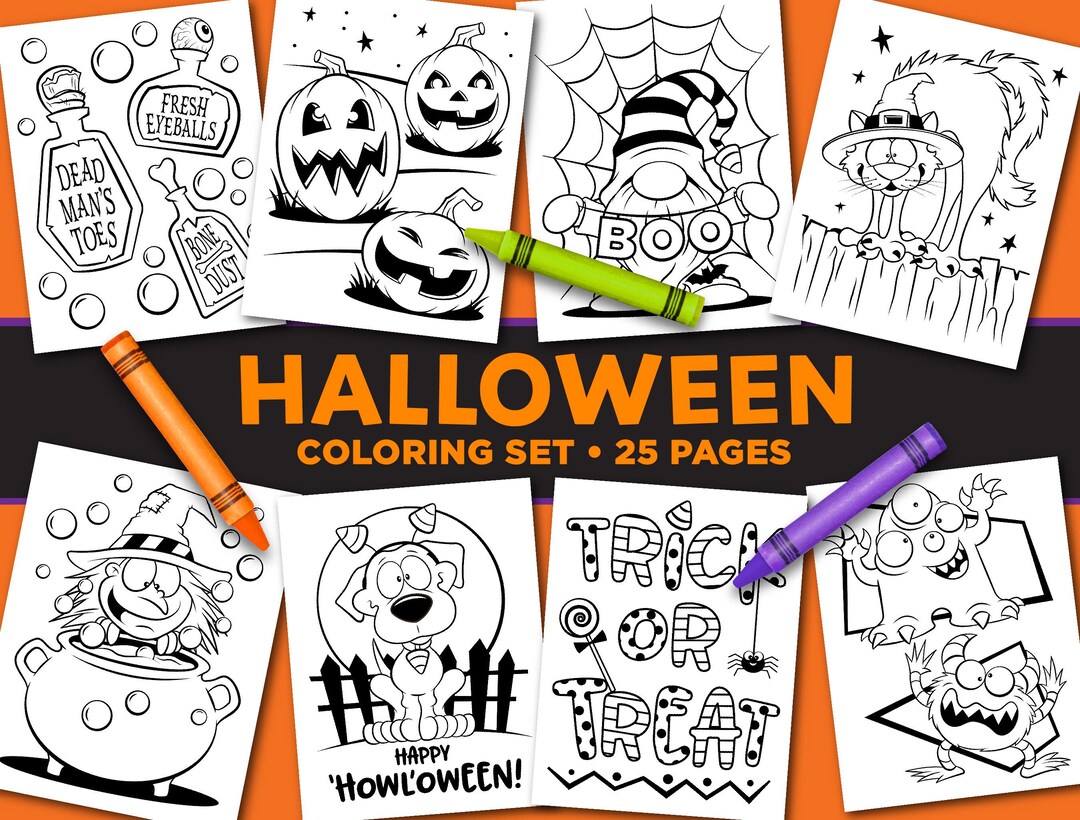 Halloween Coloring Page Set - Kids Halloween Activity - Kid Halloween ...