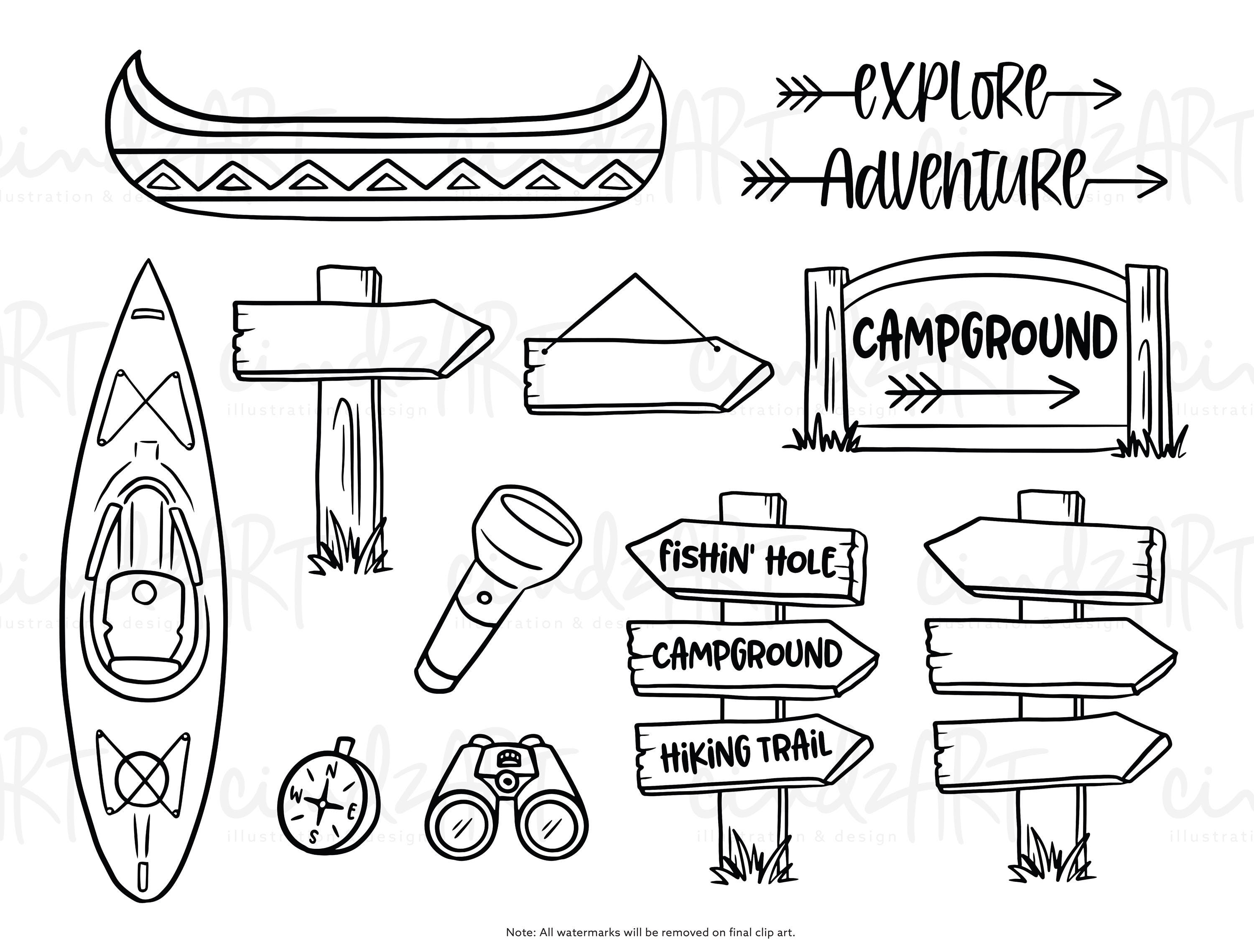 Camping Doodles Clipart Set - Cute Summer Camp Doodle Clip Art ...