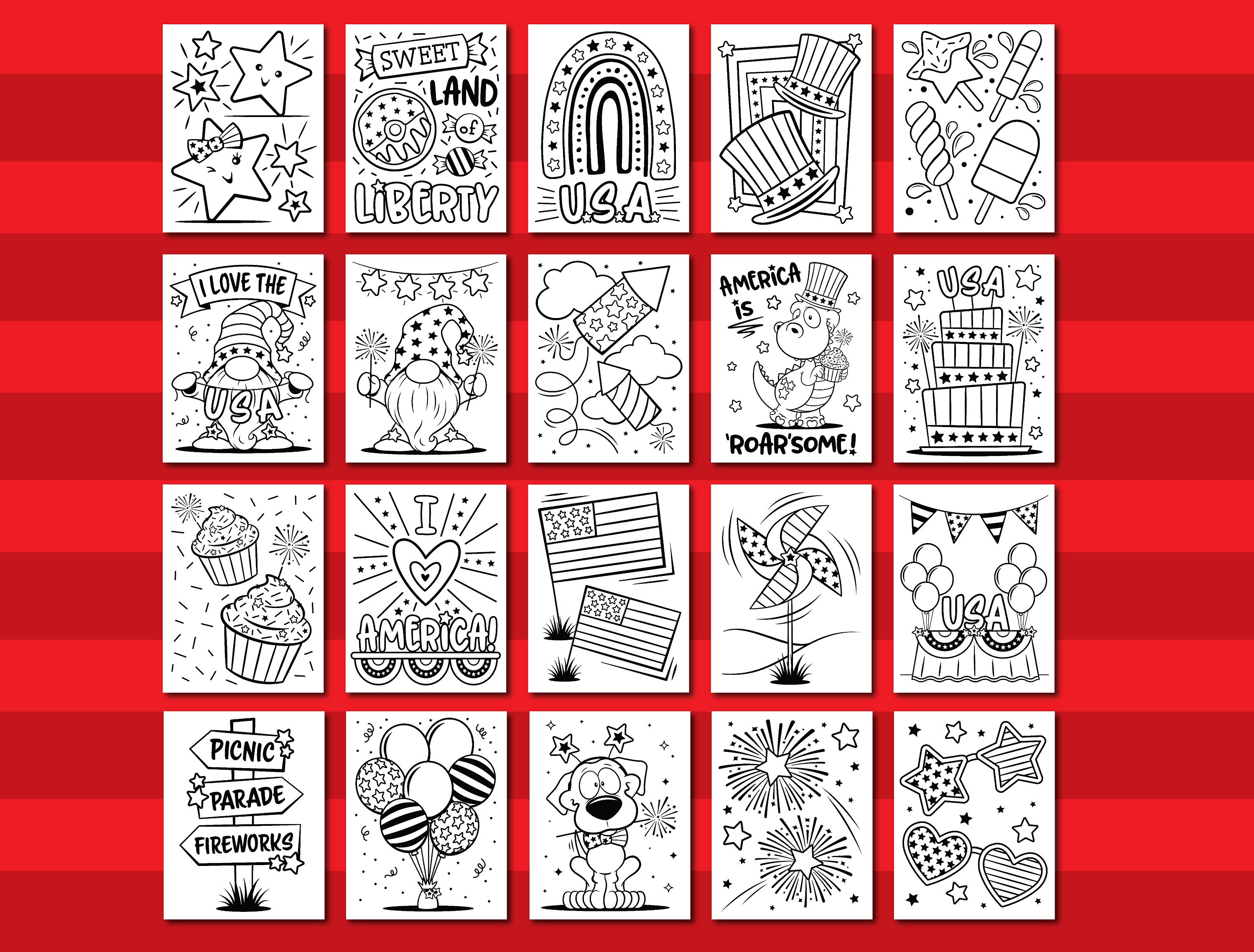 Patriotic Coloring Page Set Instant Download 4th of July Kids Coloring ...
