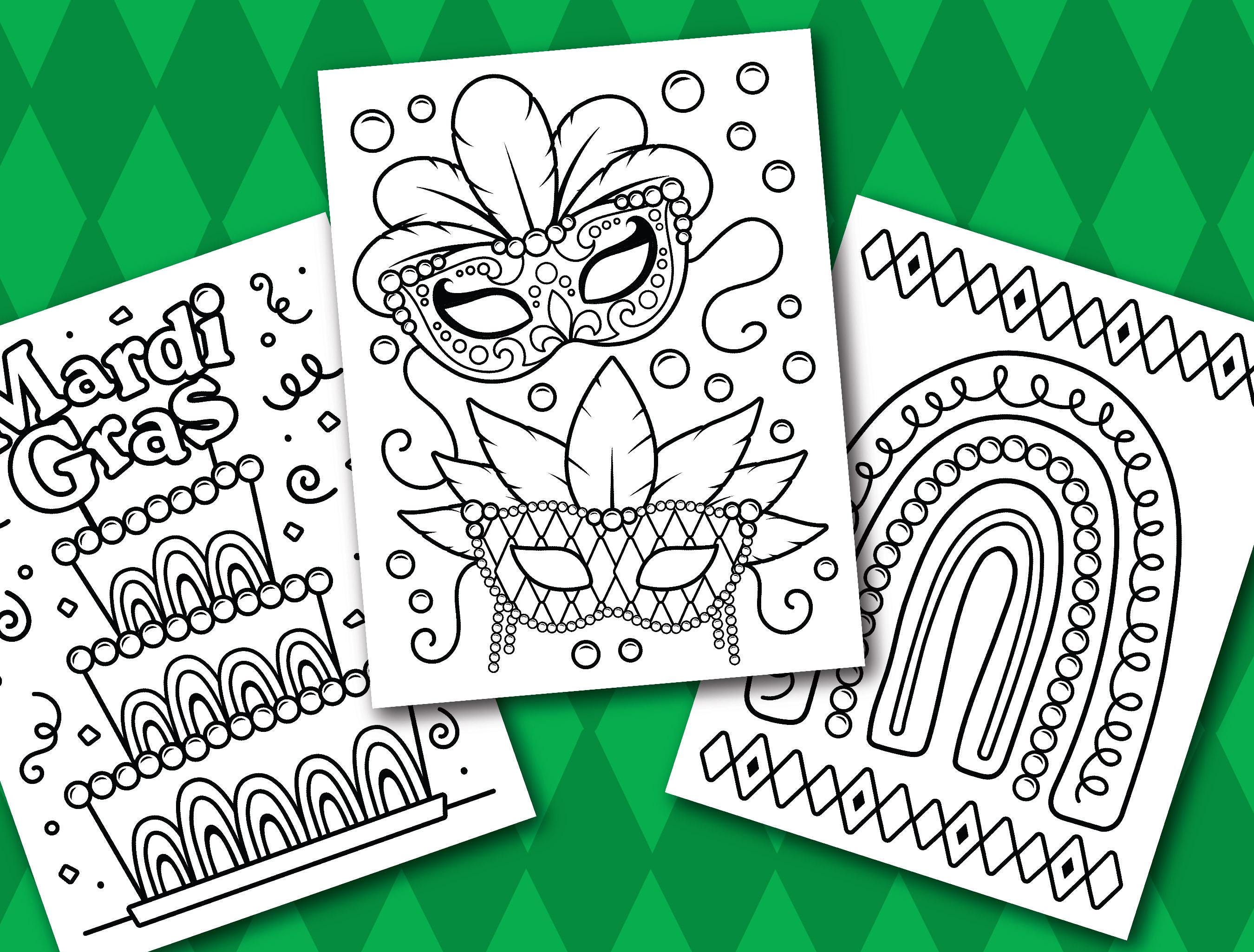 Mardi Gras Coloring Page Set - Instant Download Printable Mardi Gras ...