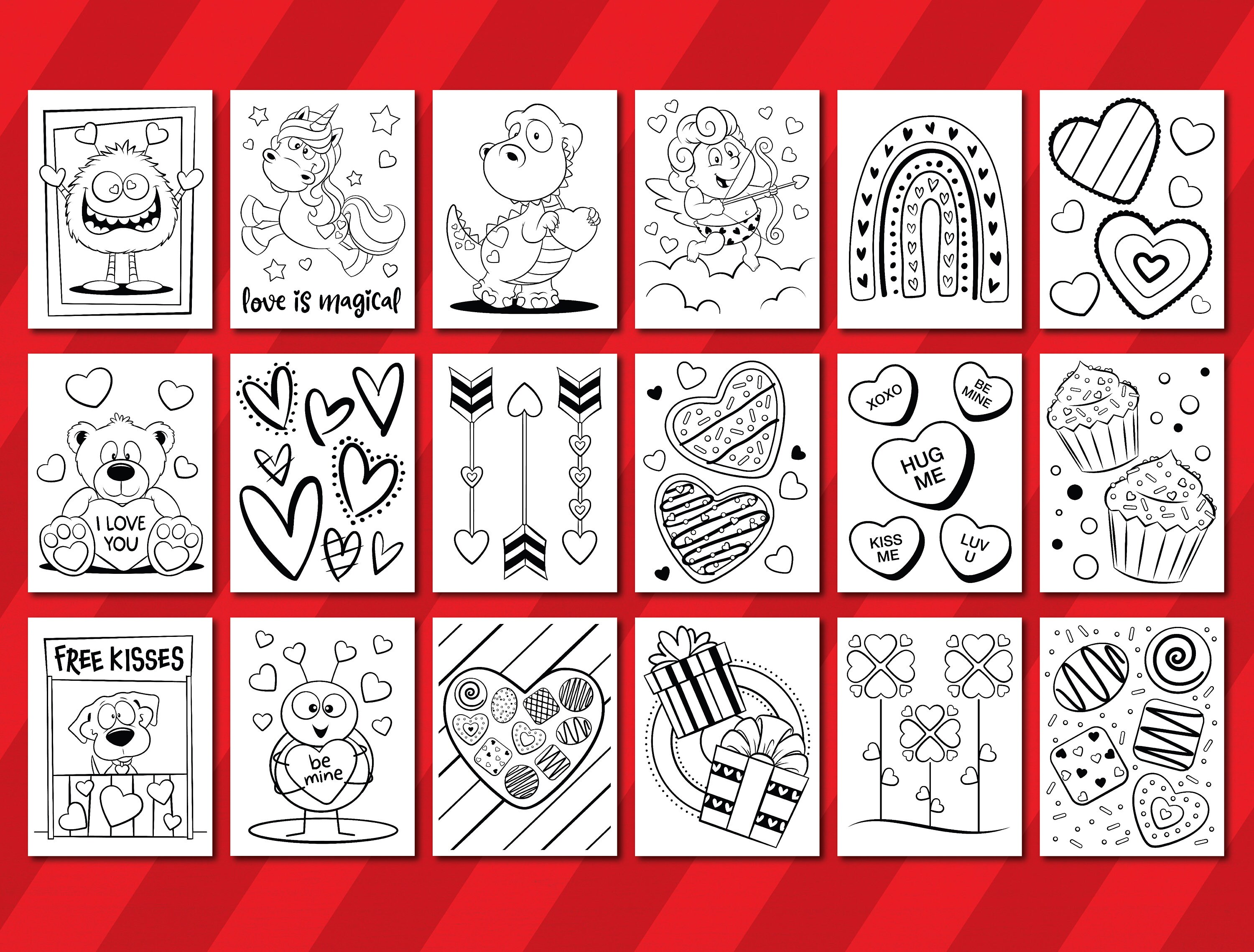 Valentine's Day Coloring Page Set Instant Download - Etsy