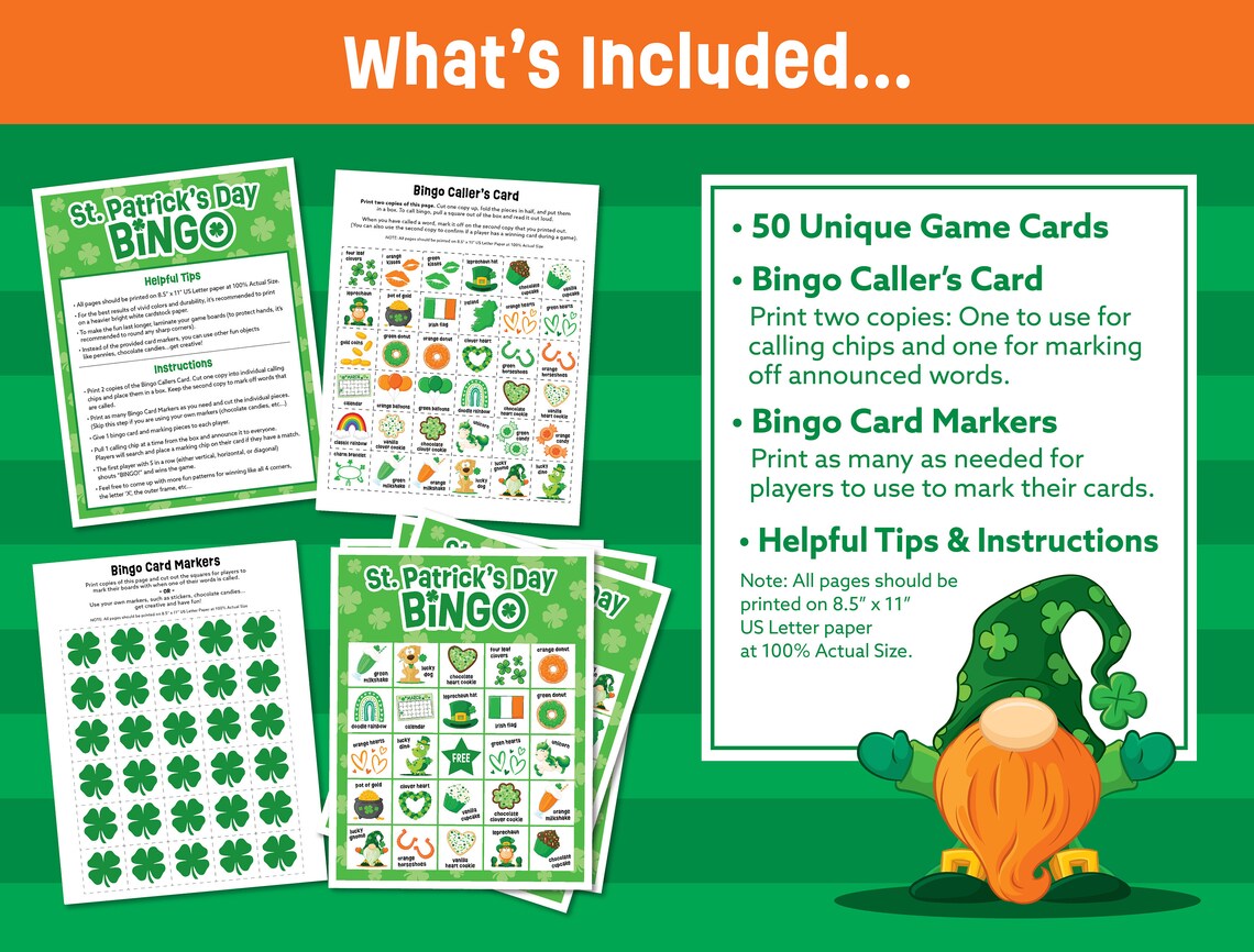 St. Patrick's Day Bingo Game Printable Instant Download 50 St. Patricks ...