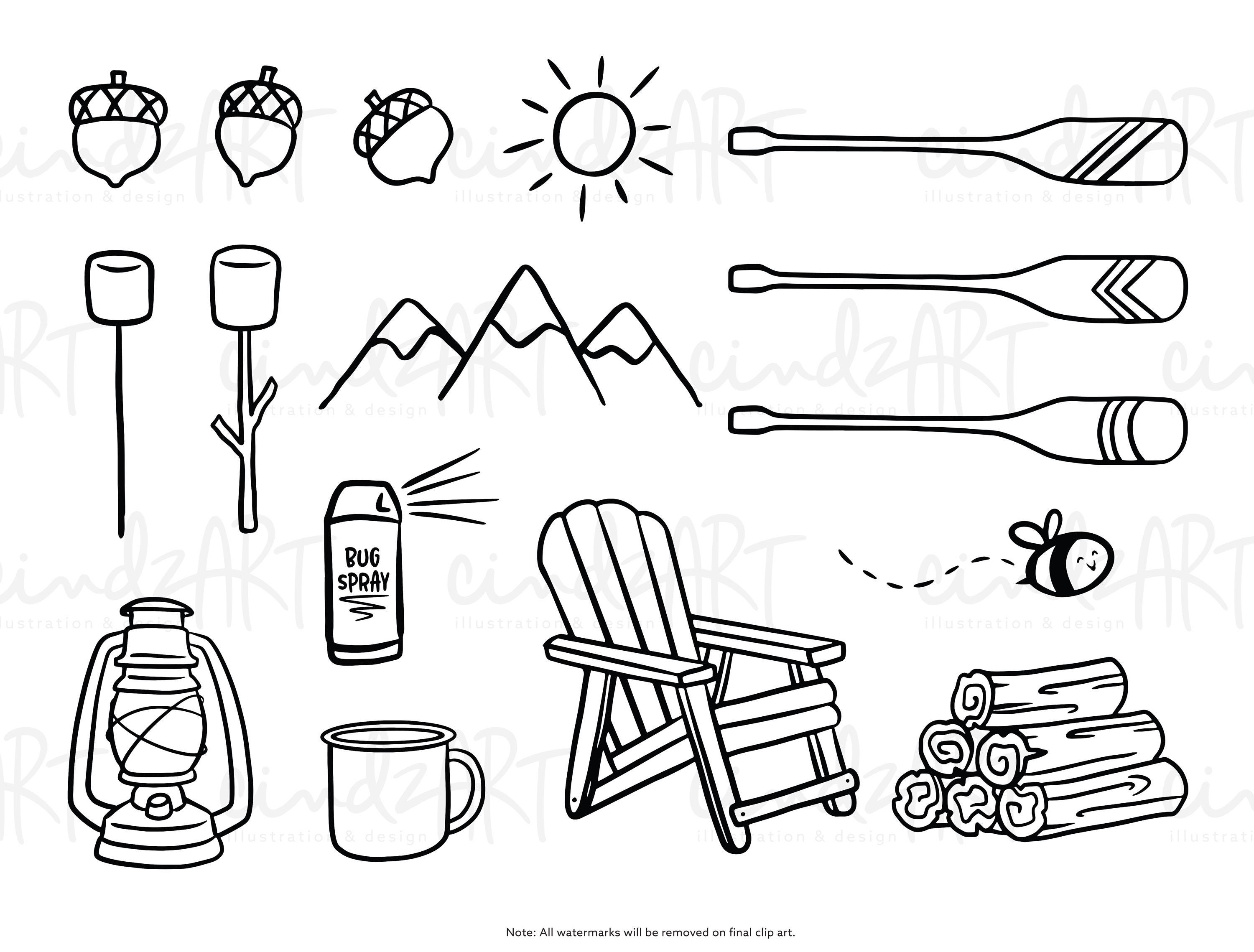 Camping Doodles Clipart Set - Cute Summer Camp Doodle Clip Art ...
