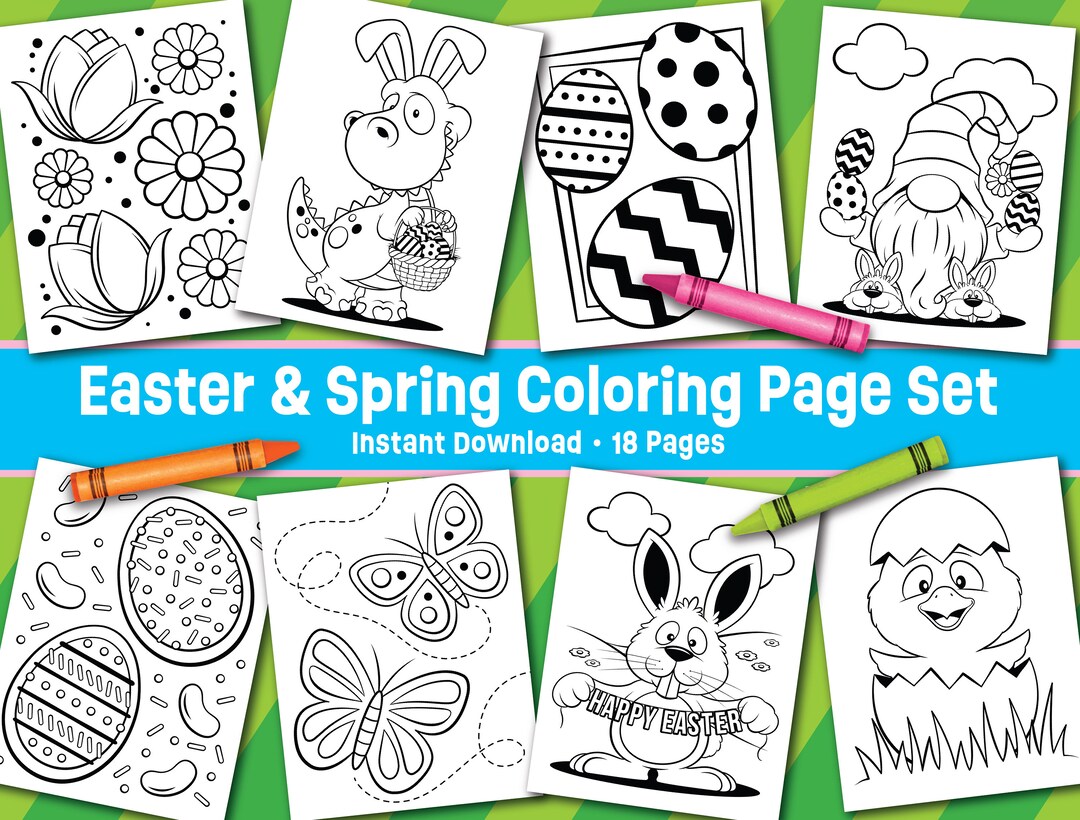 Easter Spring Coloring Page Set - Instant Download - Easter Springtime ...