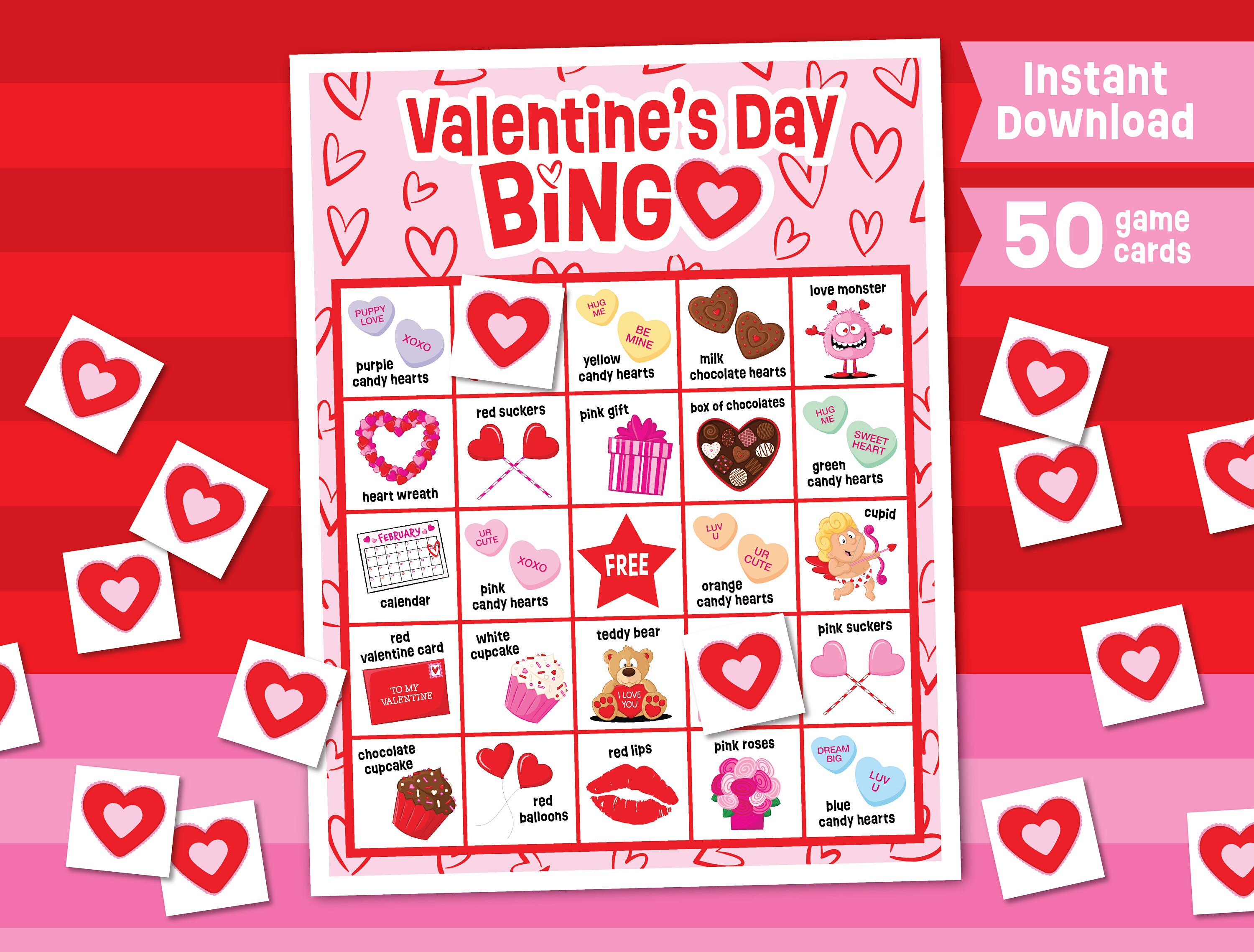 Valentine's Day Bingo Game Printable Instant Download Valentine Party ...