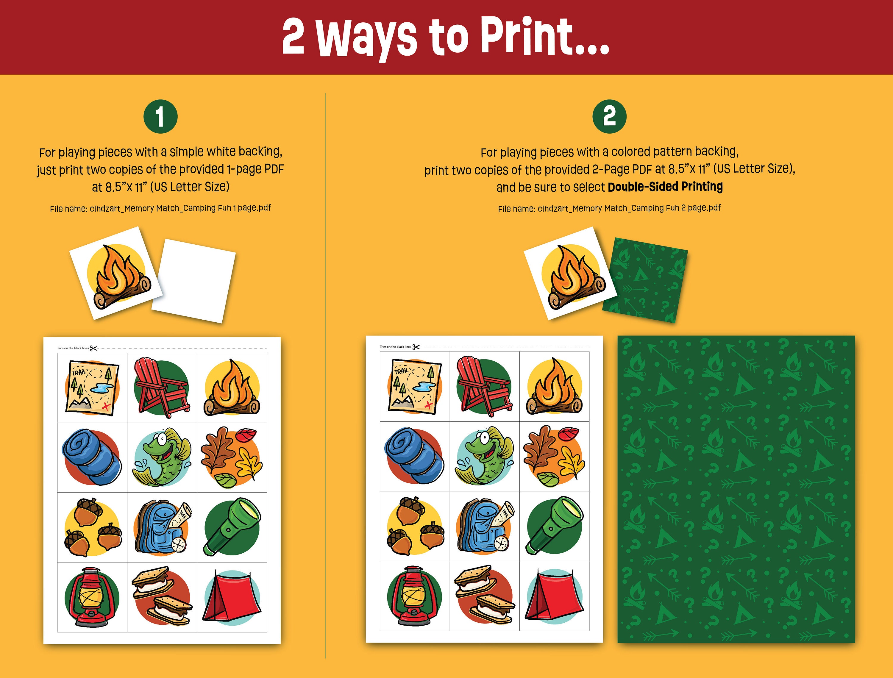 Camping Memory Match Printable Instant Download Fun Summer Camp Kid ...