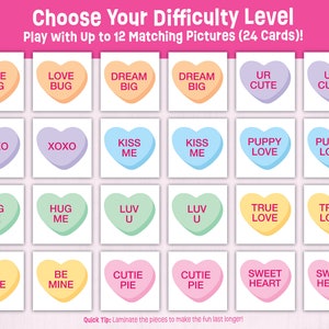 Candy Hearts Memory Match Game - Fun Valentine Printable Game for Kids ...