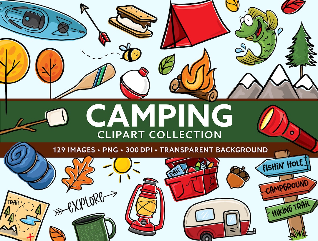 Camping Clipart Set - Cute Summer Camp Clip Art - Campground Clipart ...