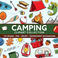 40 Camping Vector Clipart | Retro Camping Doodles | Camping Clipart ...