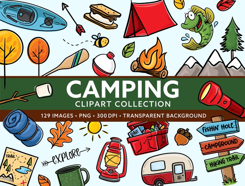 Camping Clipart Set Cute Summer Camp Clip Art Campground Clipart Summer ...