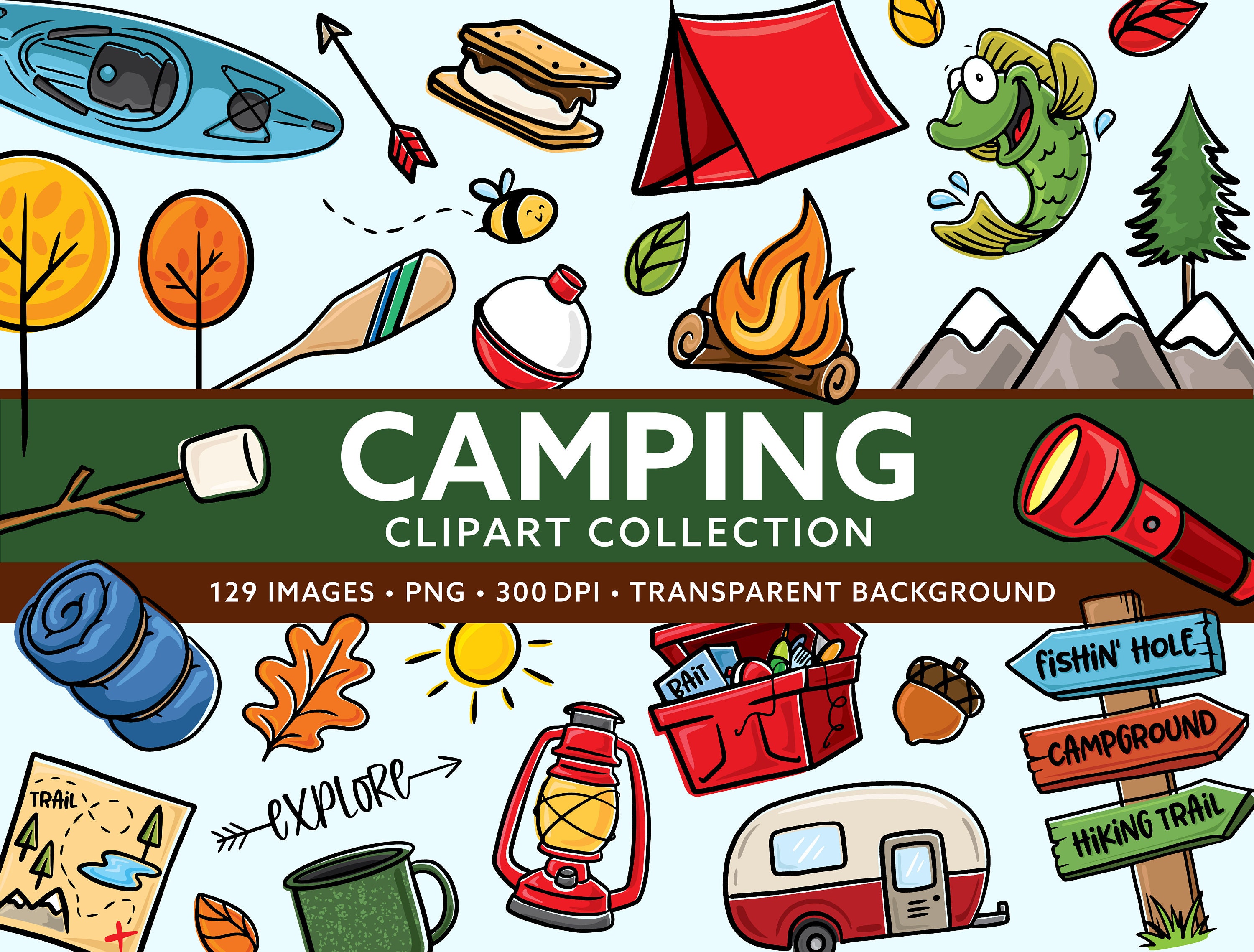 Camping Clipart Set Cute Summer Camp Clip Art Campground Clipart Summer ...