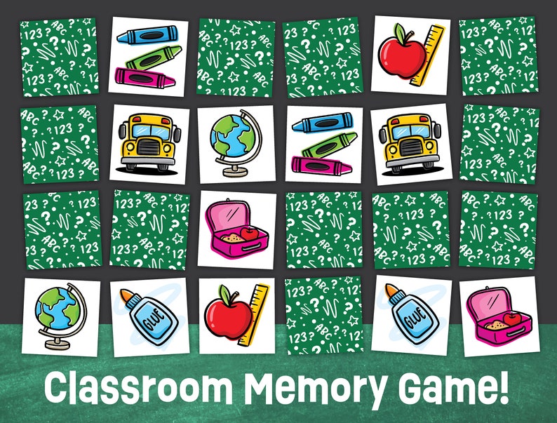 Classroom Memory Match Game Printable First Day of School Kids Activity ...