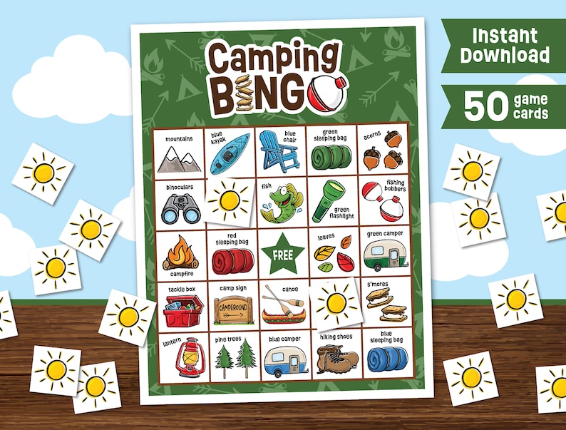 Camping Bingo Printable - Campground Party Game - Instant Download ...