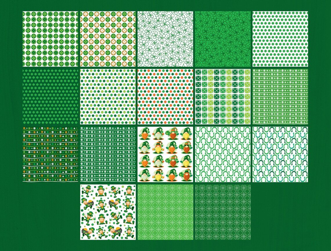 St. Patrick's Day Digital Paper Set - Saint Patrick's Seamless Pattern ...