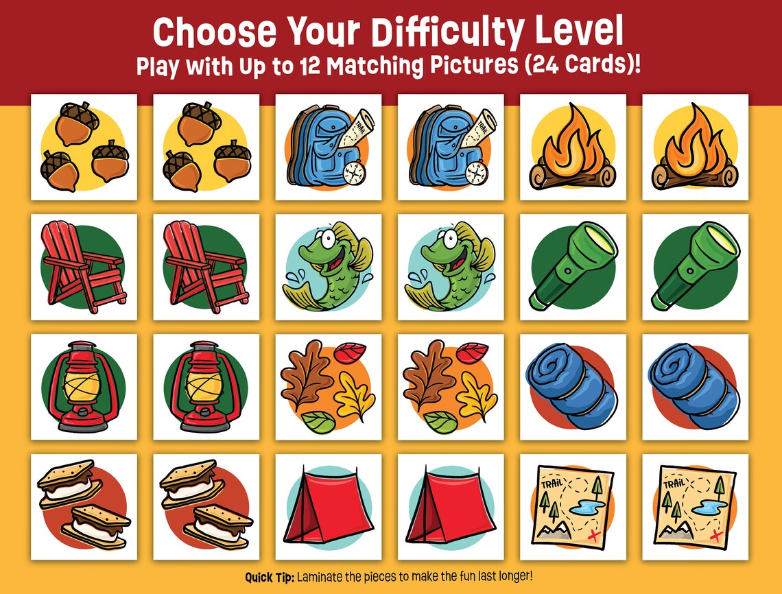 Camping Memory Match Printable Instant Download Fun Summer Camp Kid ...