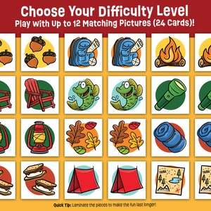 Camping Memory Match Printable - Instant Download - Fun Summer Camp Kid ...