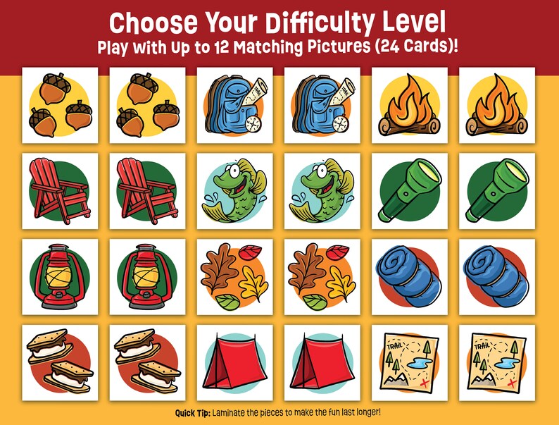 Camping Memory Match Printable - Instant Download - Fun Summer Camp Kid ...