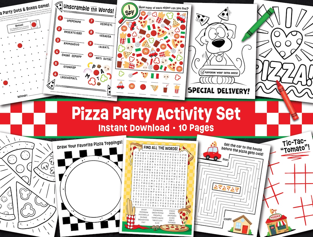 Pizza Party Activity Bundle - Kids Pizza Party Printable Games - Pizza ...