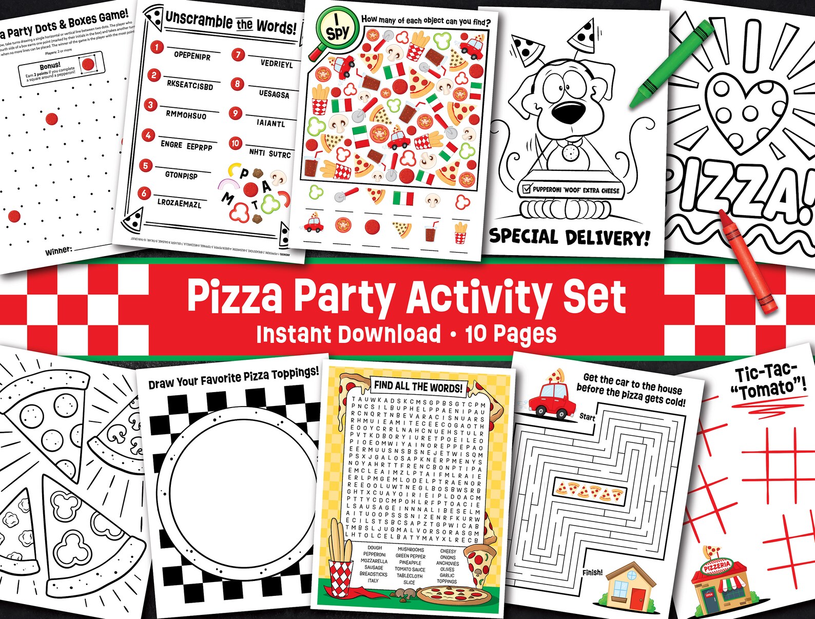 Pizza Party Activity Bundle - Kids Pizza Party Printable Games - Pizza ...