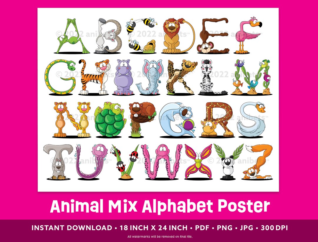 Instant Download 18x24 Animal Letter Poster - Animal Alphabet - ABC ...