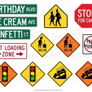 Birthday Road Sign Clipart - Construction Sign Birthday Decor - Road ...