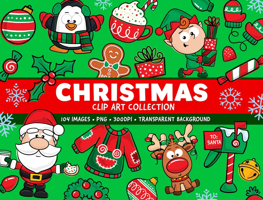 Cute Christmas Clip Art - Holiday Doodle Clipart Bundle - Santa ...
