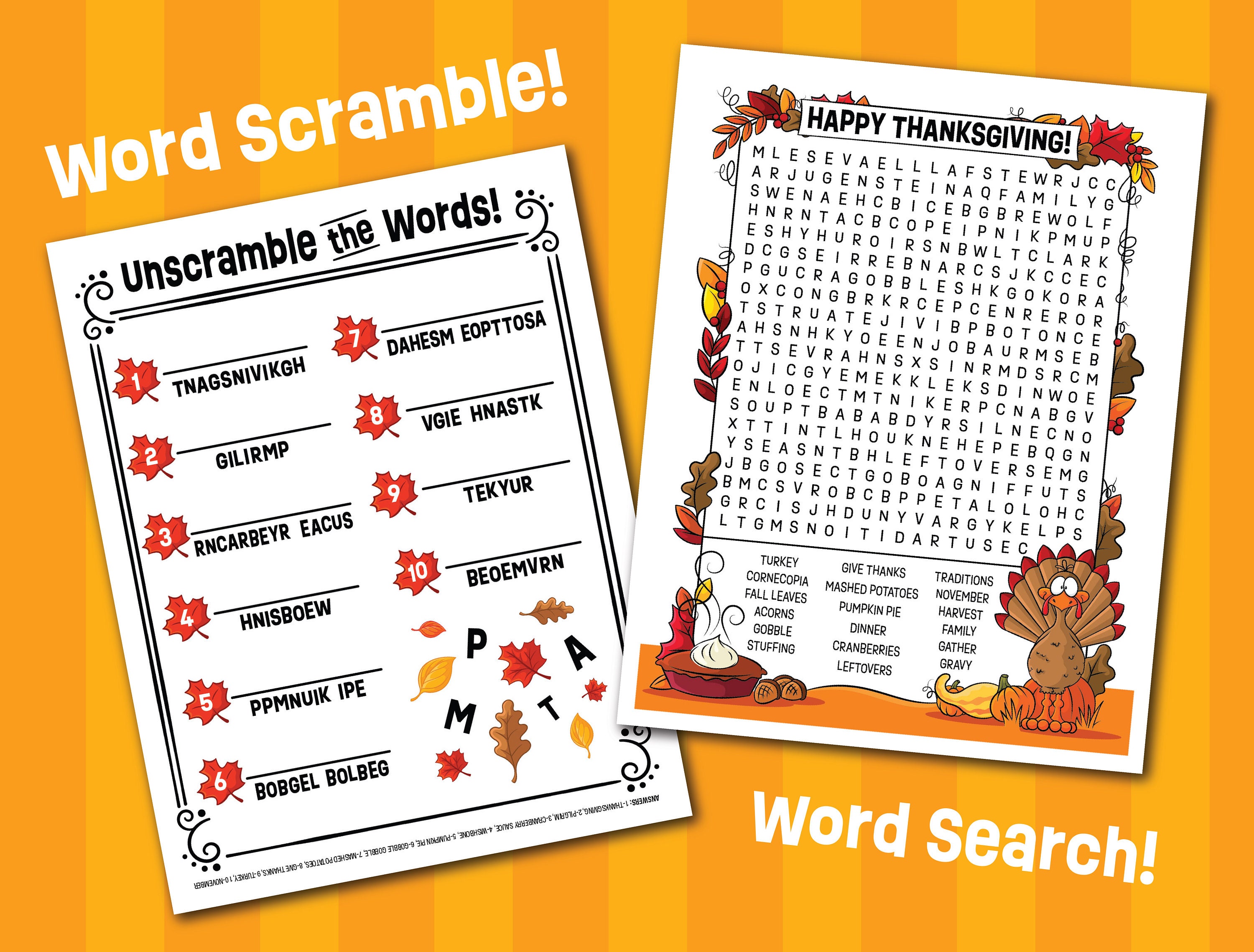 Kids Thanksgiving Activity Set Instant Download Thanksgiving Printables ...