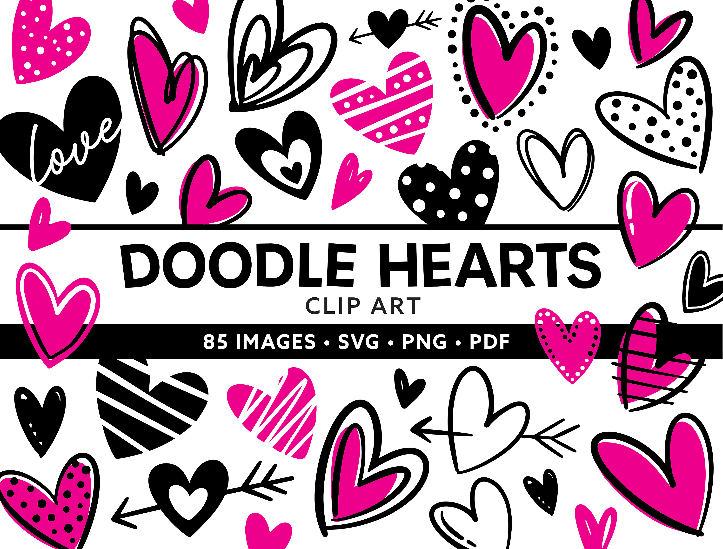 Doodle Hearts Clipart Valentine's Day SVG PNG Wedding Love Anniversary ...