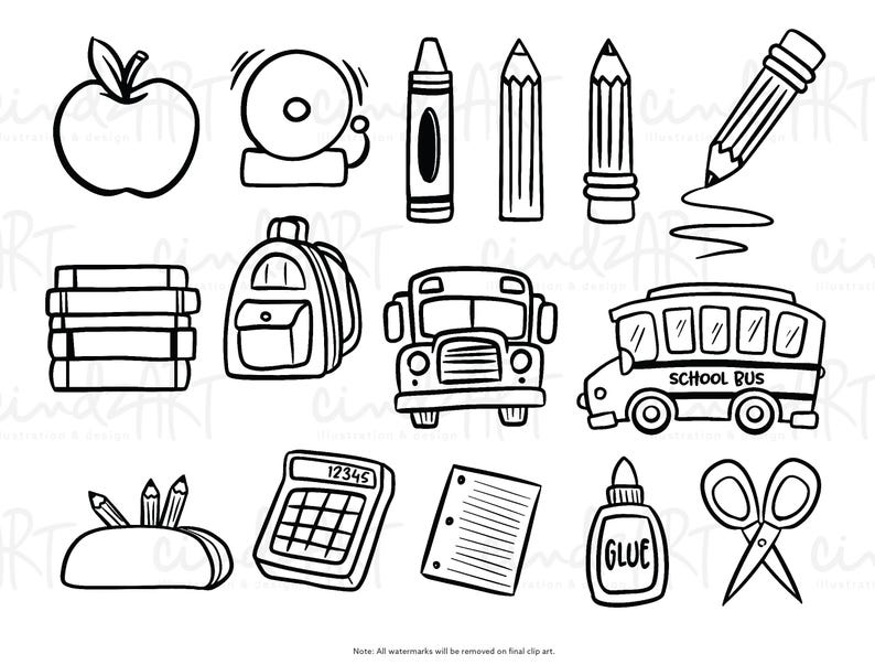 Back to School Doodle Clipart - School Doodles - Cute Teacher Classroom ...