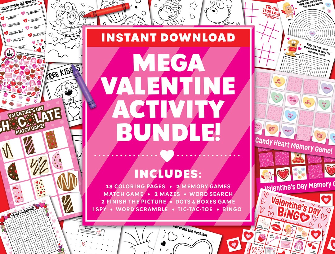 Printable Valentine's Day Activity Bundle - Valentine Party Kid Games ...