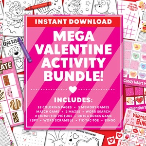 Printable Valentine's Day Activity Bundle - Valentine Party Kid Games ...