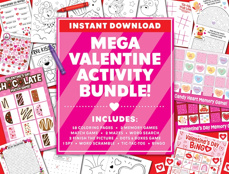 Printable Valentine's Day Activity Bundle Valentine Party Kid Games ...