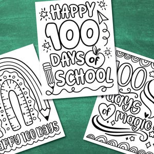 100 Days of School Coloring Page Set - Instant Download - 100 Days ...