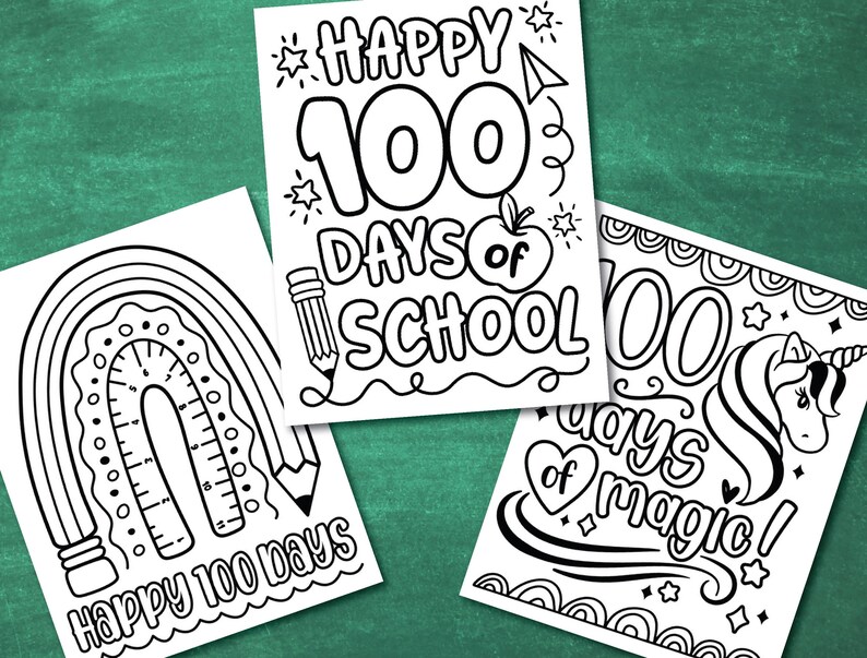 100 Days of School Coloring Page Set - Instant Download - 100 Days ...