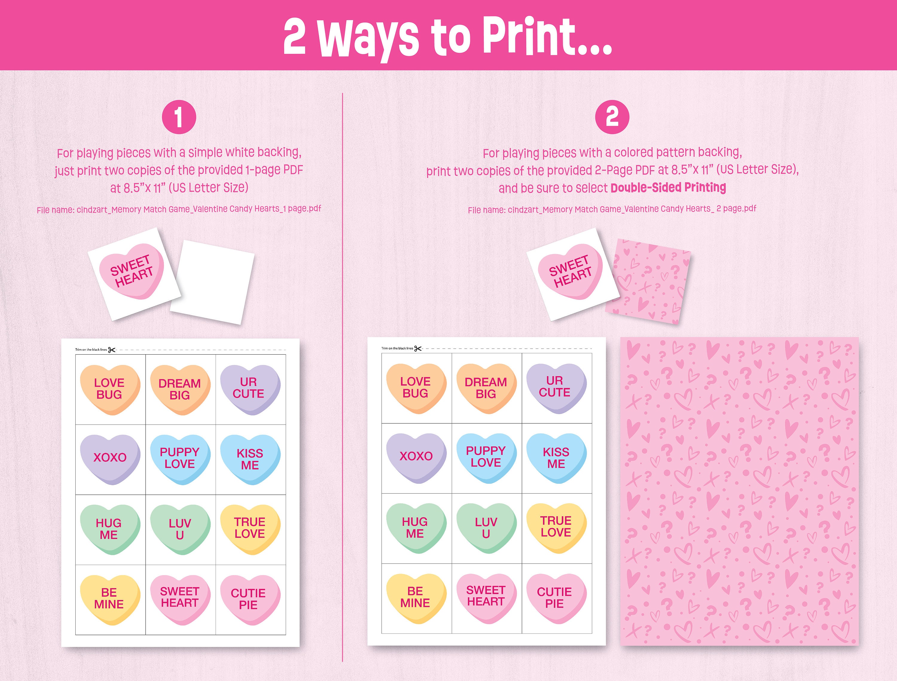 Candy Hearts Memory Match Game Fun Valentine Printable Game for Kids ...