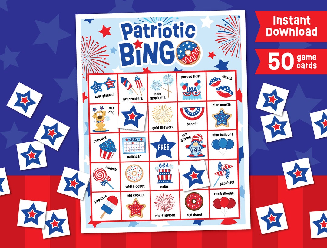 Patriotic Bingo Game Printable - 4th of July Bingo Activity - All ...