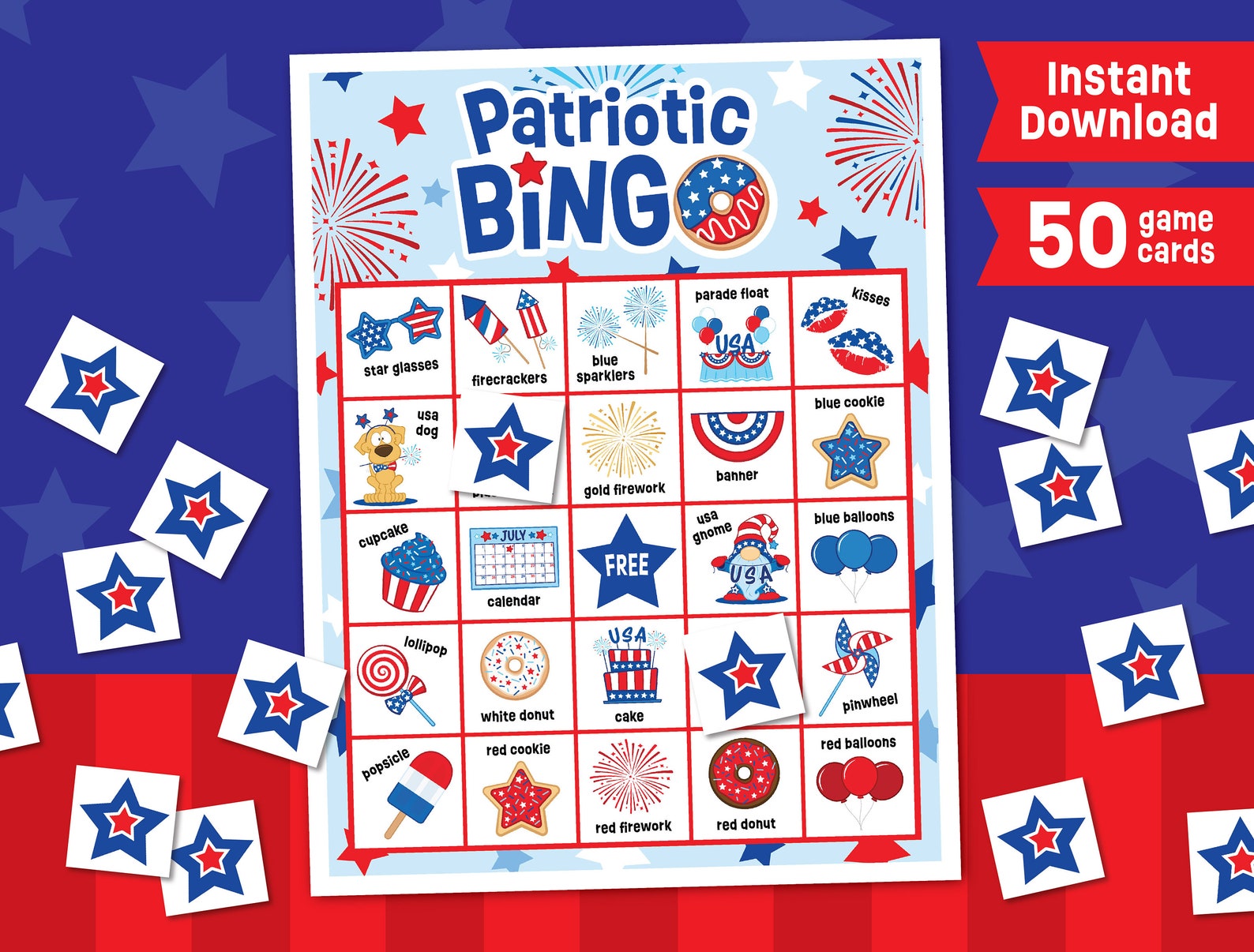 Patriotic Bingo Game Printable - 4th of July Bingo Activity - All ...