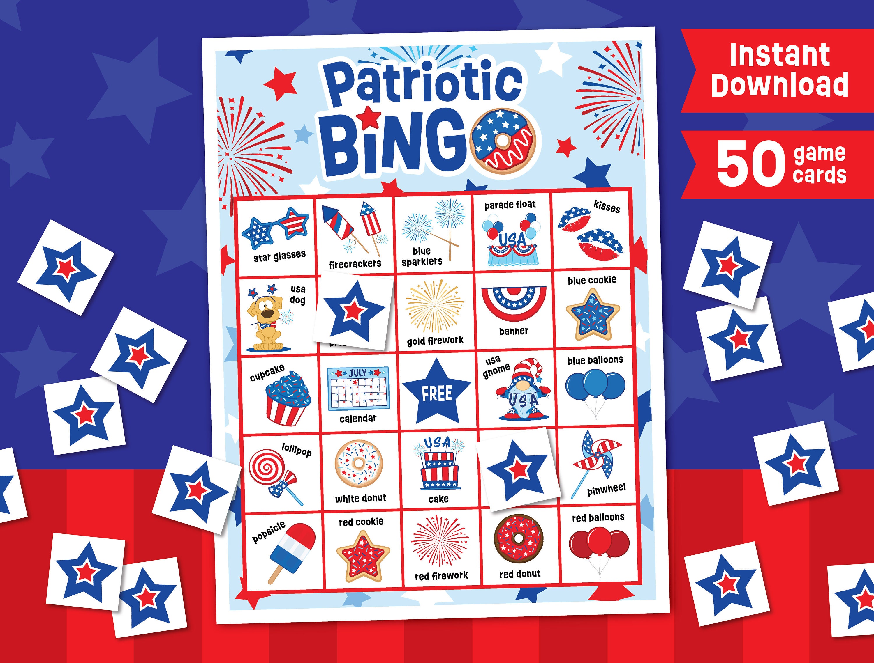 Patriotic Bingo Game Printable 4th of July Bingo Activity All American ...