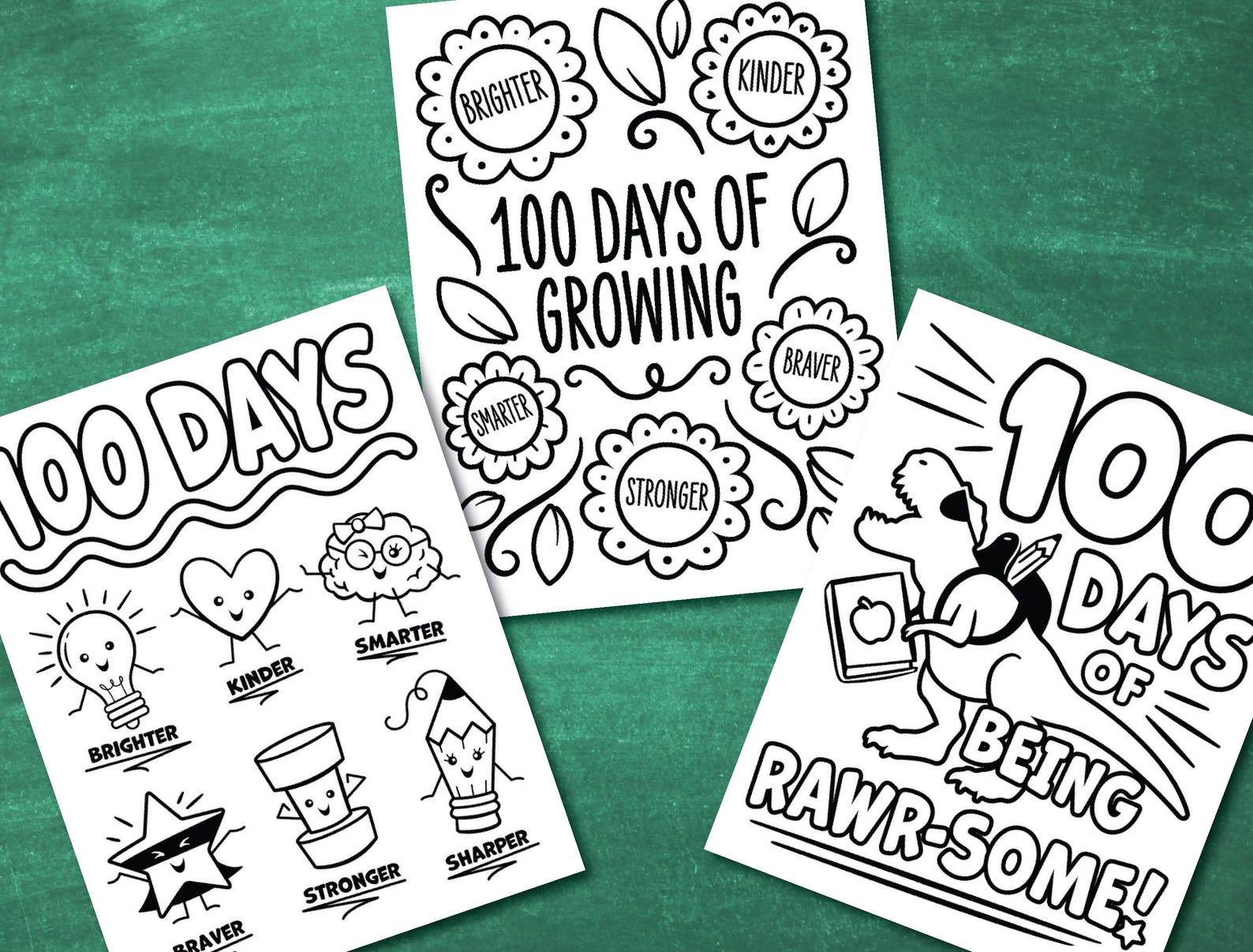 100 Days of School Coloring Page Set - Instant Download - 100 Days ...